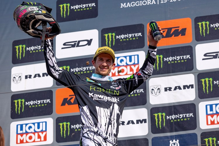 Jeremy Seewer on the podium in Italy | Official Kawasaki Racing Site